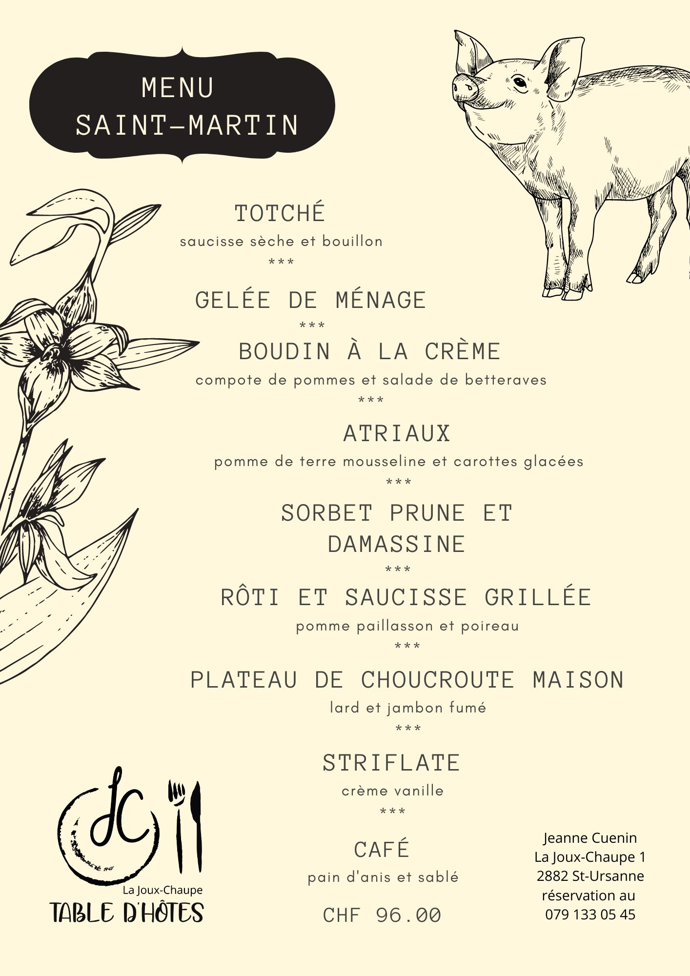 MENUS | TABLE D'HÔTES